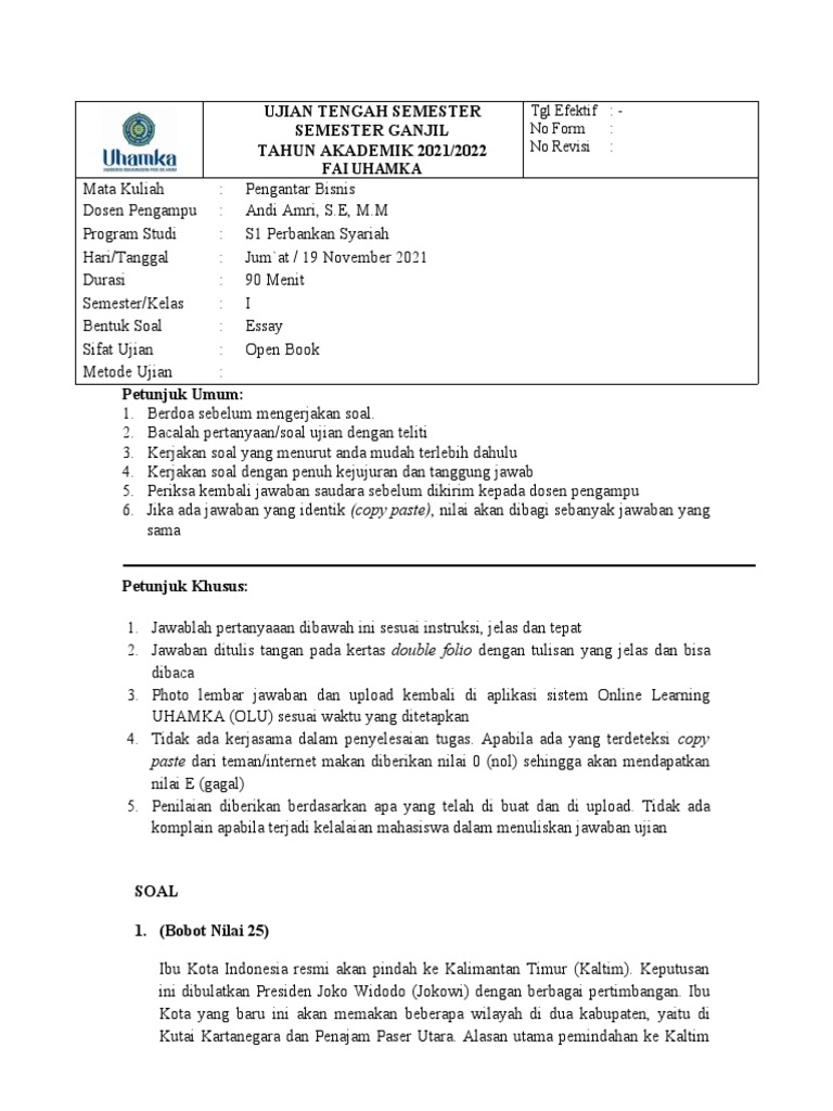 Validasi - Soal UTS Pengantar Bisnis | PDF