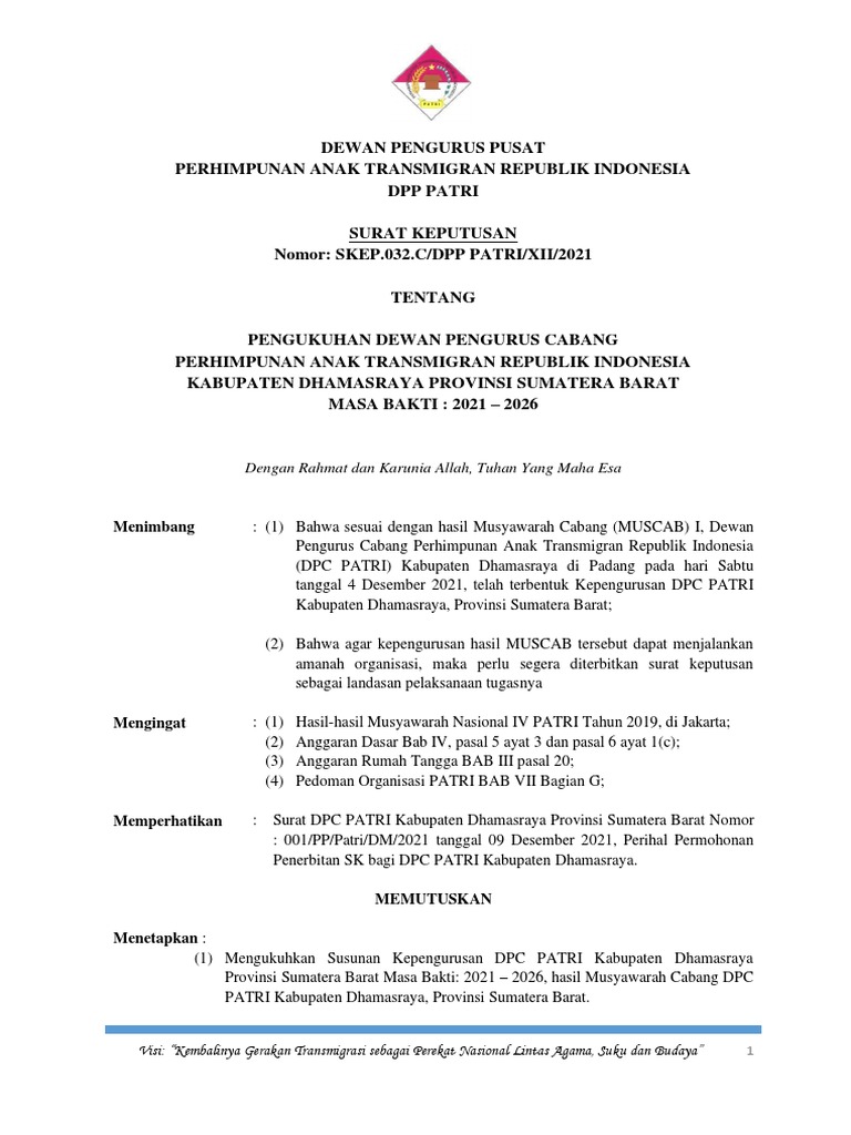 SK DPC PATRI Kab. Darmasraya 10 Des 2021 | PDF