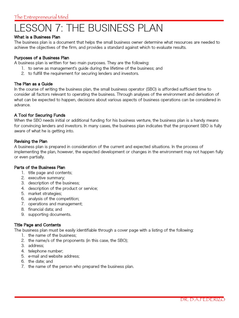 Lesson 7: The Business Plan | PDF | Balance Sheet | Expense