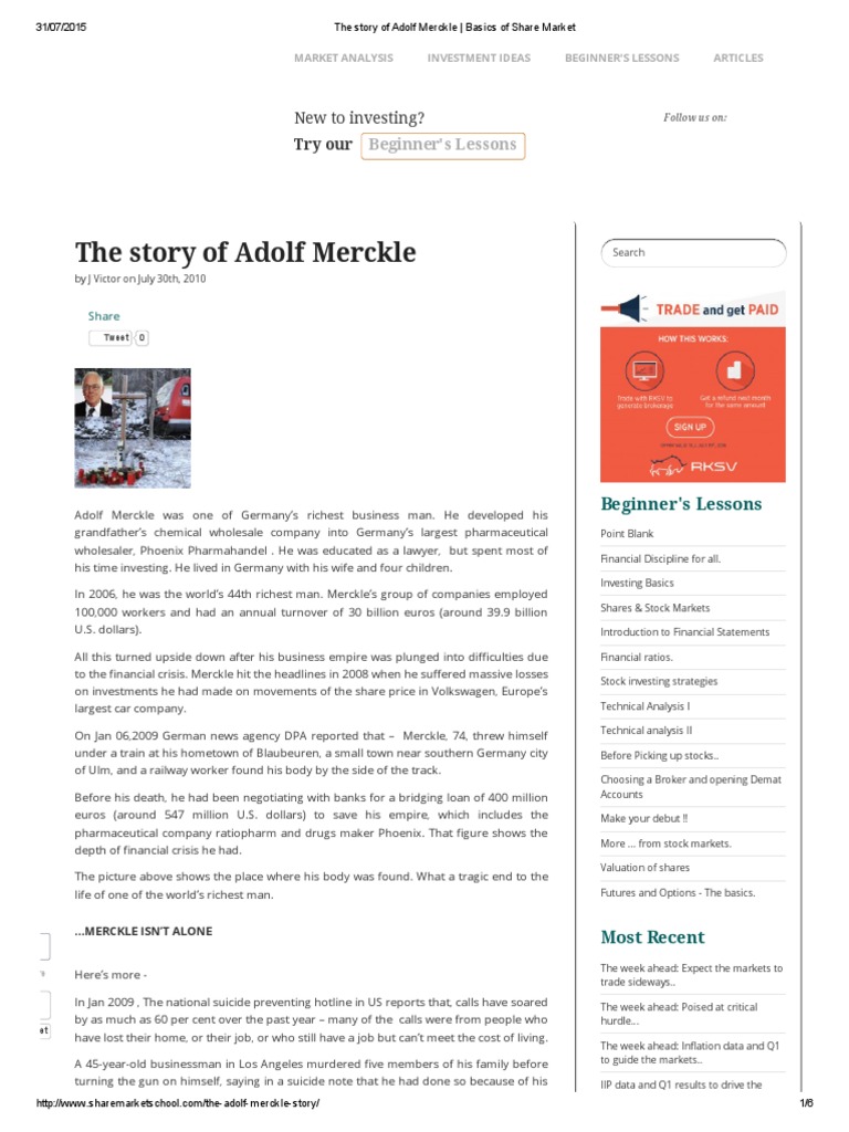 The Story of Adolf Merckle: New To Investing? Try Our | PDF | Investing ...