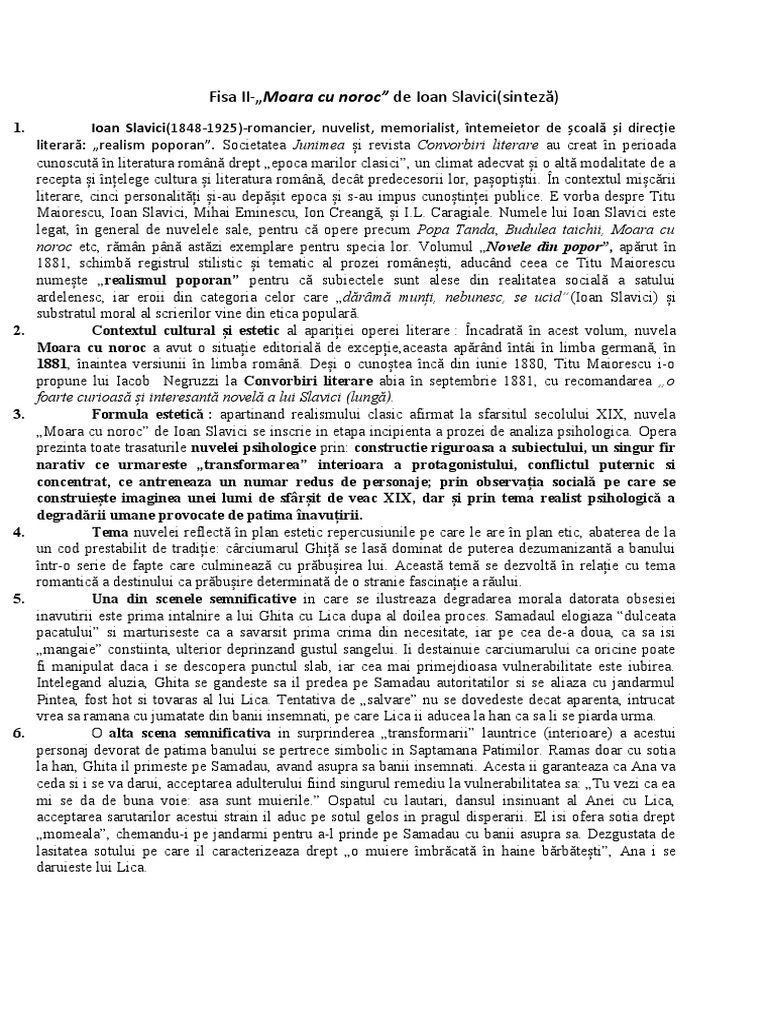 Moara Cu Noroc"-Lectia II | PDF