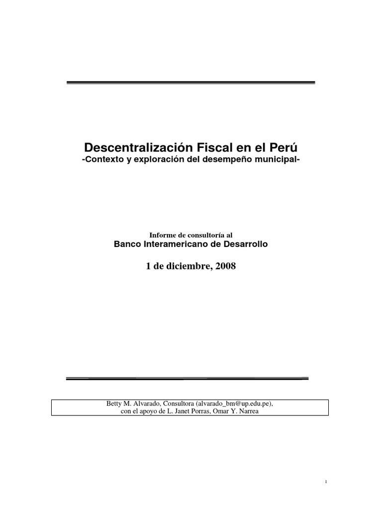 Descentralización Fiscal En El Perú Contexto Y Exploración Del