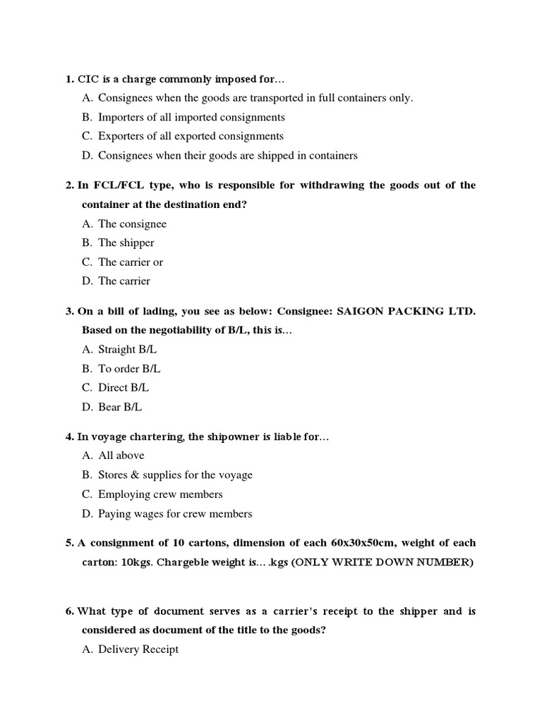 CIC Charge Importers Containers | PDF | Cargo | Bill Of Lading