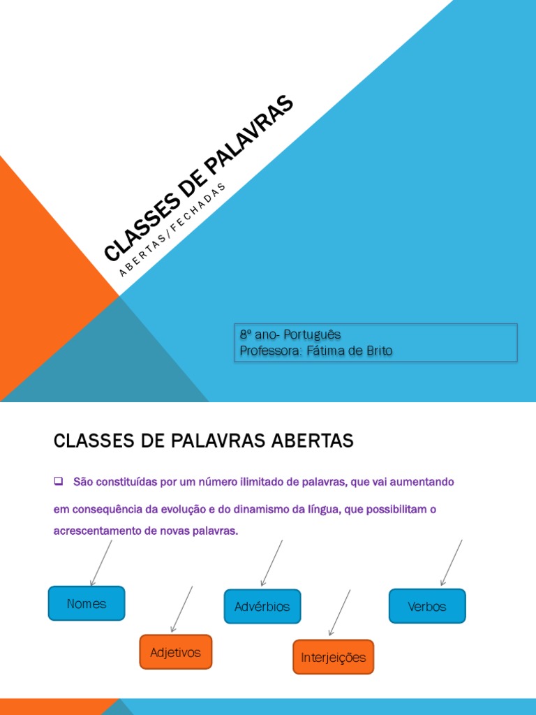 CLASSES DE PALAVRAS Fechadas e Abertas | PDF | Adjetivo | Linguística