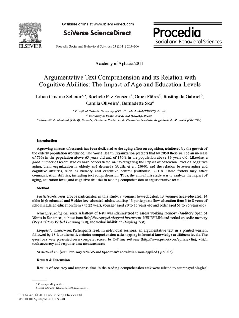 Argumentative Text Comprehension and Its Relation | PDF