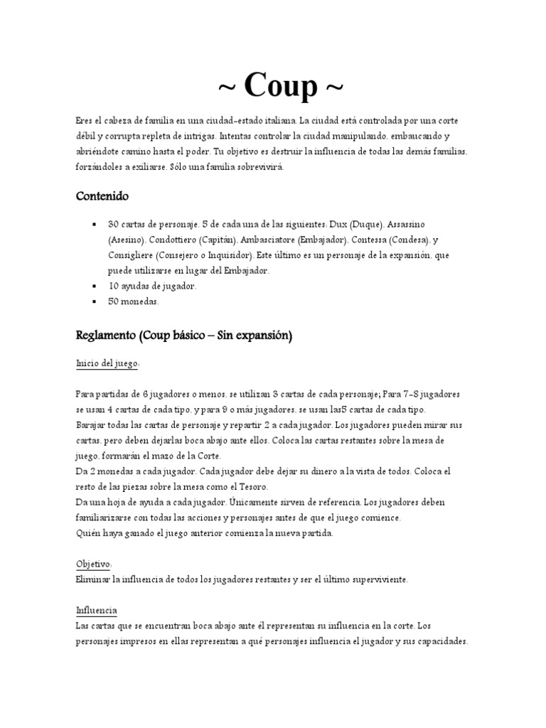 COUP Reglas Full | PDF