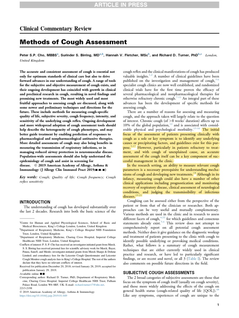Cough Assessment Methods Review | PDF | Cough | Electromyography