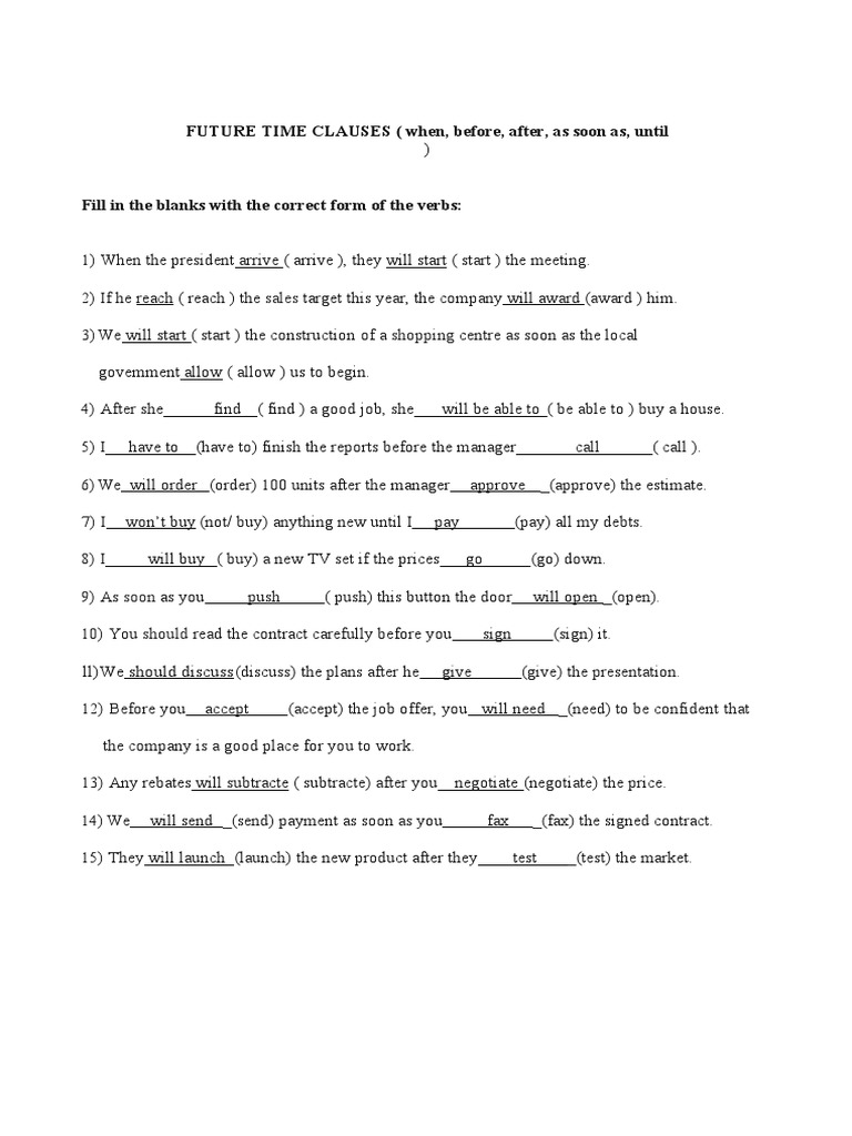 FUTURE TIME CLAUSES (When, Before, After, As Soon As, Until | PDF