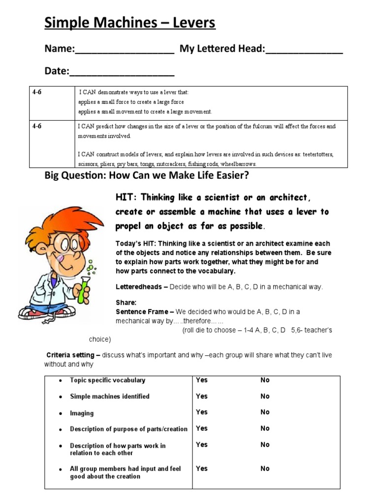 Simple Machines Booklet Levers | PDF | Lever | Machines