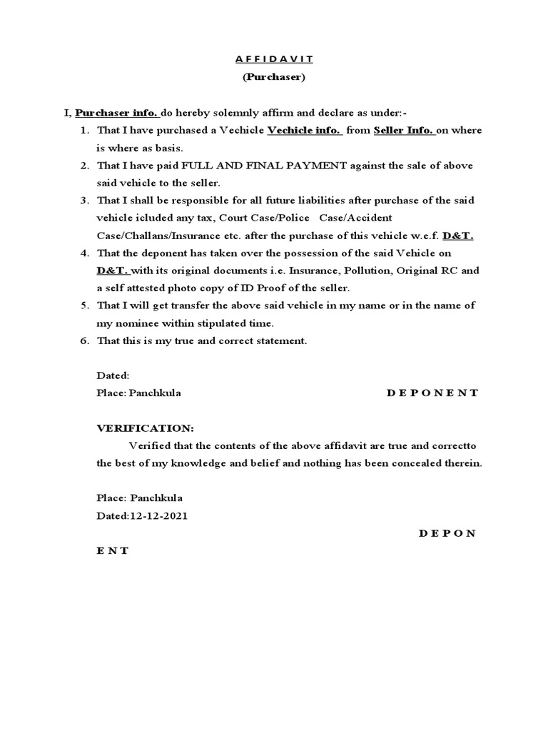SALE PURCHASE Affidavit | PDF | Affidavit | Insurance