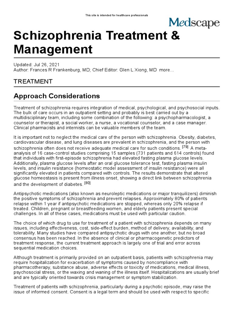 Schizophrenia Treatment & Management - Approach Considerations ...