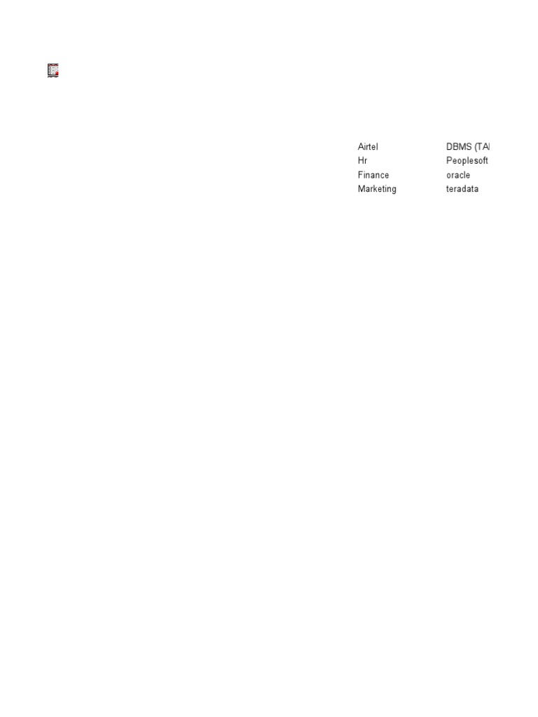 Airtel Dbms (Tables) HR Peoplesoft Finance Oracle Marketing Teradata ...