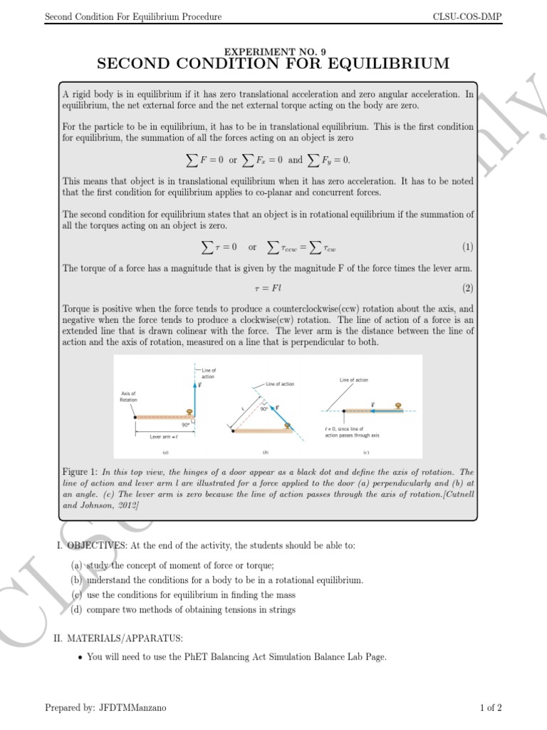 2nd Condition For Equilibrium | PDF | Torque | Rotation Around A Fixed Axis