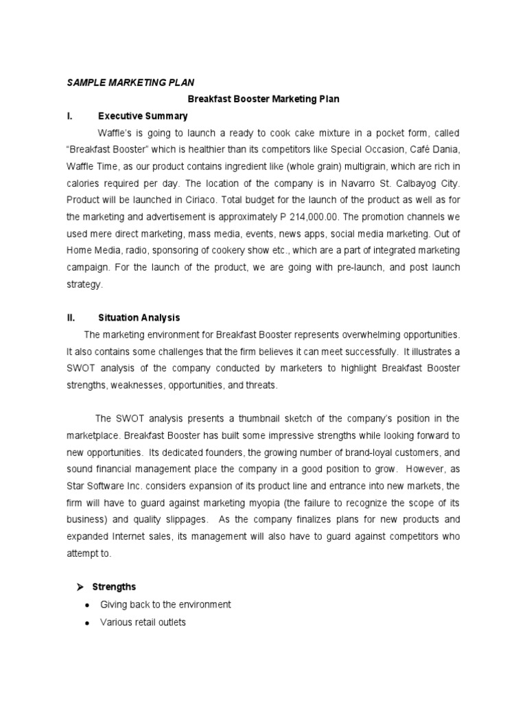 Breakfast Booster Marketing Plan I. Executive Summary | PDF | E ...