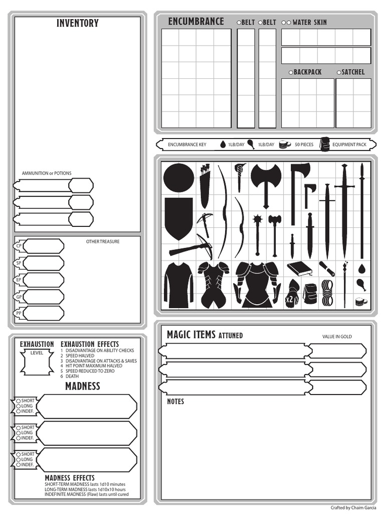 OotA Inventory - Madness and Exhaustion Tracker | PDF