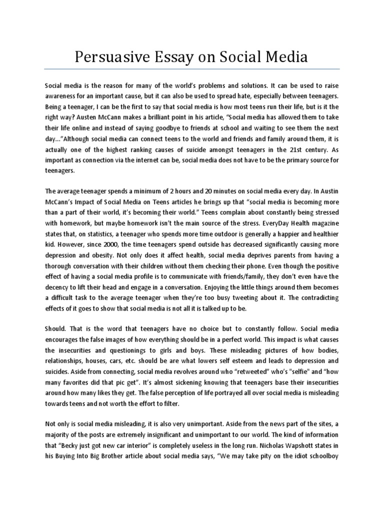 Persuasive Essay On Social Media | PDF | Social Media | Popular Culture ...