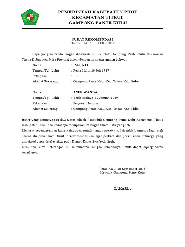 Surat Rekomendasi Dan Surat Keterangan Ghaib | PDF