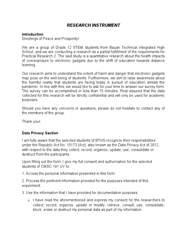 Research Instrument Revised | PDF | Psychological Concepts | Cognition