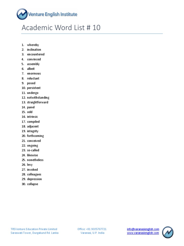 Academic Word List 10 | PDF