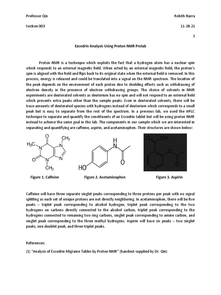 Excedrin Analysis Using Proton NMR Prelab | PDF | Proton Nuclear ...