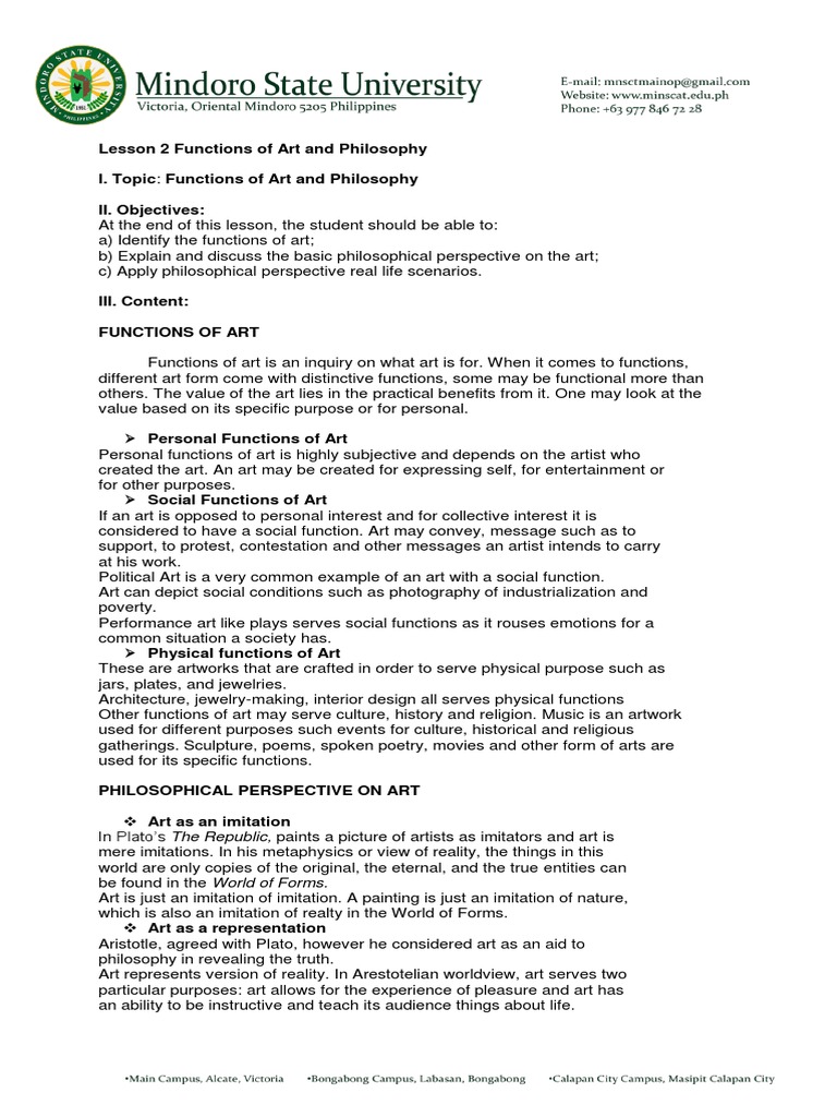 Lesson 2-Functions of Art and Philosophy, Subject and Content-1 | PDF ...