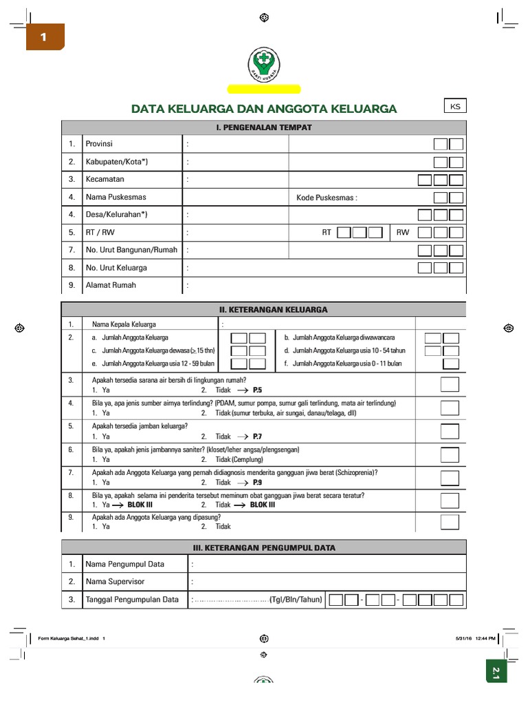 Form Pendataan PIS PK | PDF