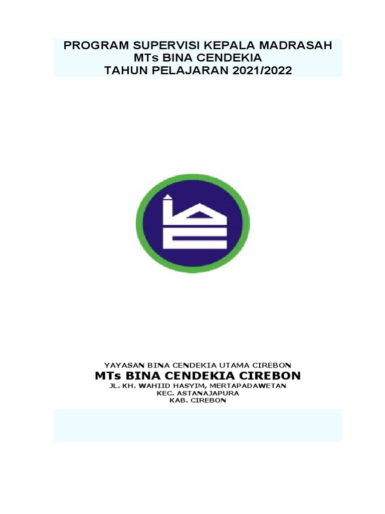 Program Supervisi Kepala Madrasah 2021 | PDF