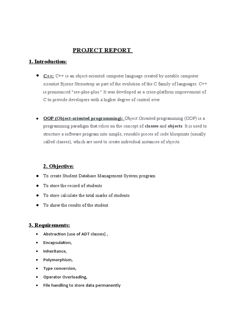 Project Report: Object-Oriented Programming) | PDF | Object (Computer Science) | C++