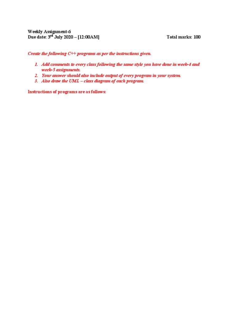 Weekly Assignment 6 Oop C Pdf Programming Constructor Object Oriented Programming