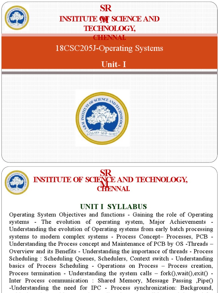 18CSC205J-Operating Systems: Unit-I | PDF | Process (Computing) | Scheduling (Computing)