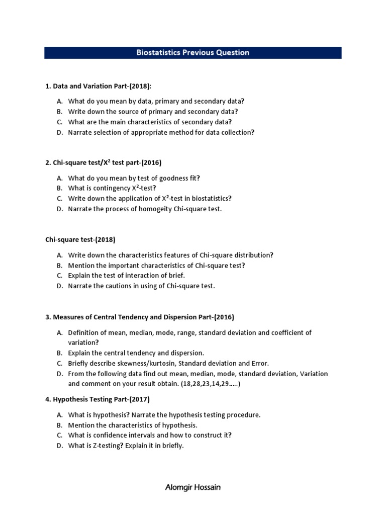 Biostatistics Previous Question | PDF | Analysis Of Variance ...