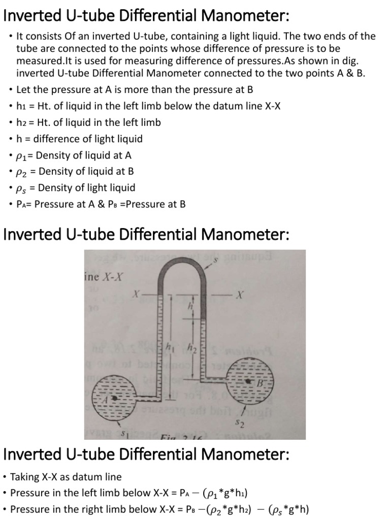 Inverted U-Tube Manometer Lect No.8 | PDF