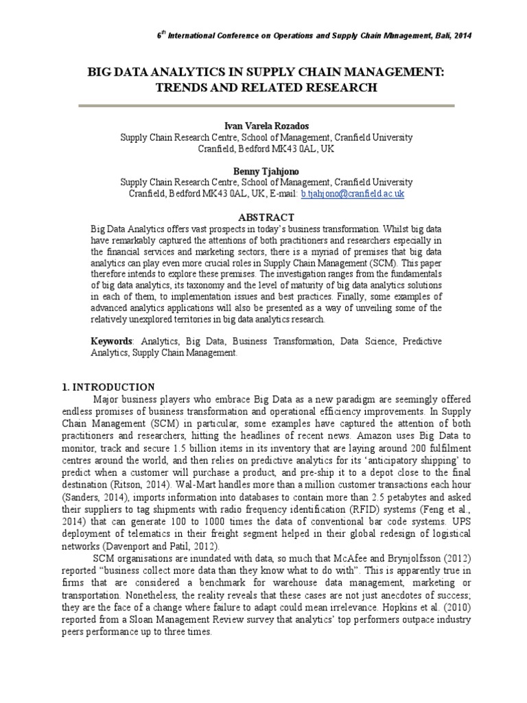 Big Data Analytics For SCM | PDF | Supply Chain Management | Analytics