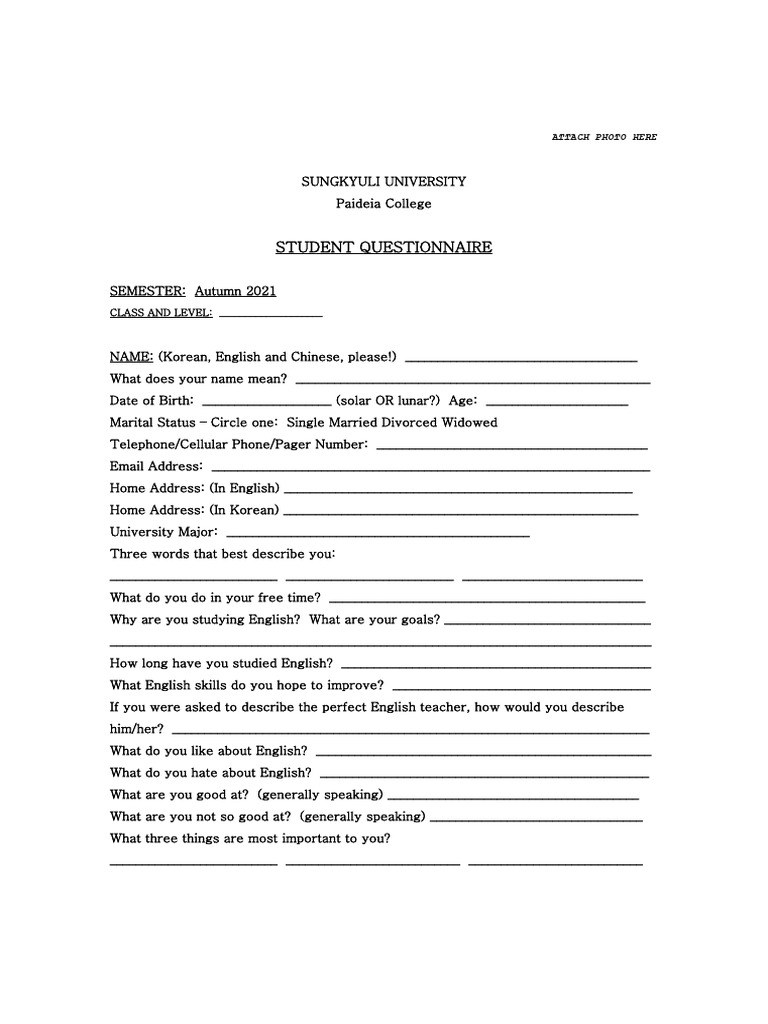 Student Questionnaire | PDF