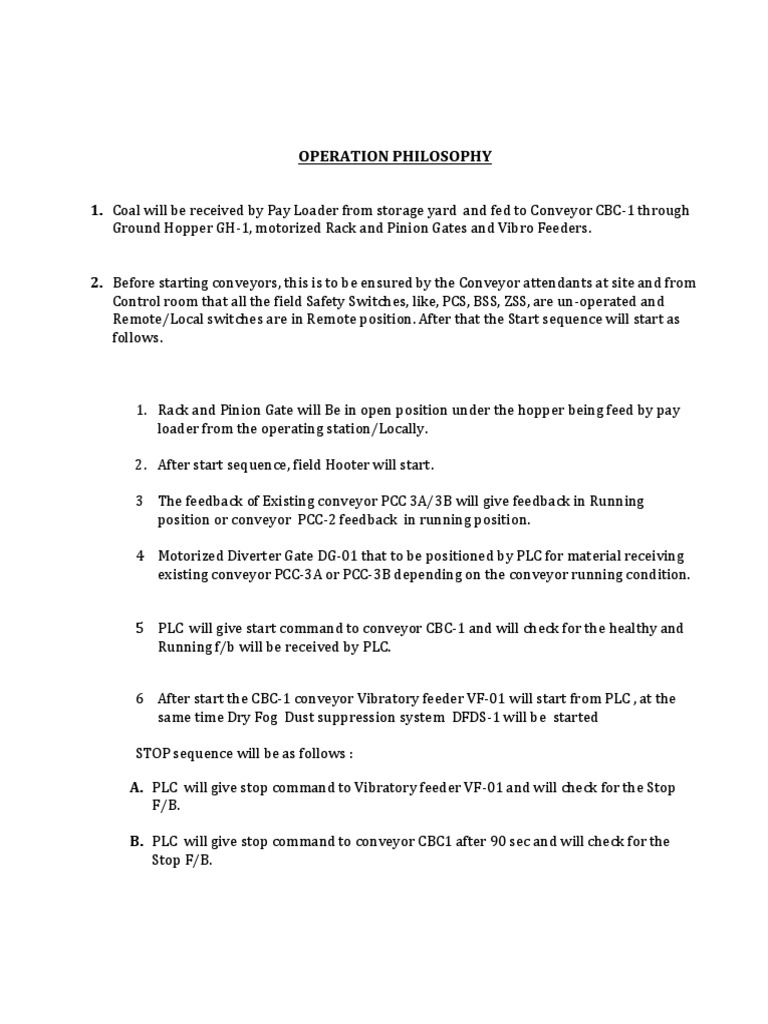 Operating Philosophy - Conveying System | PDF | Pump | Valve