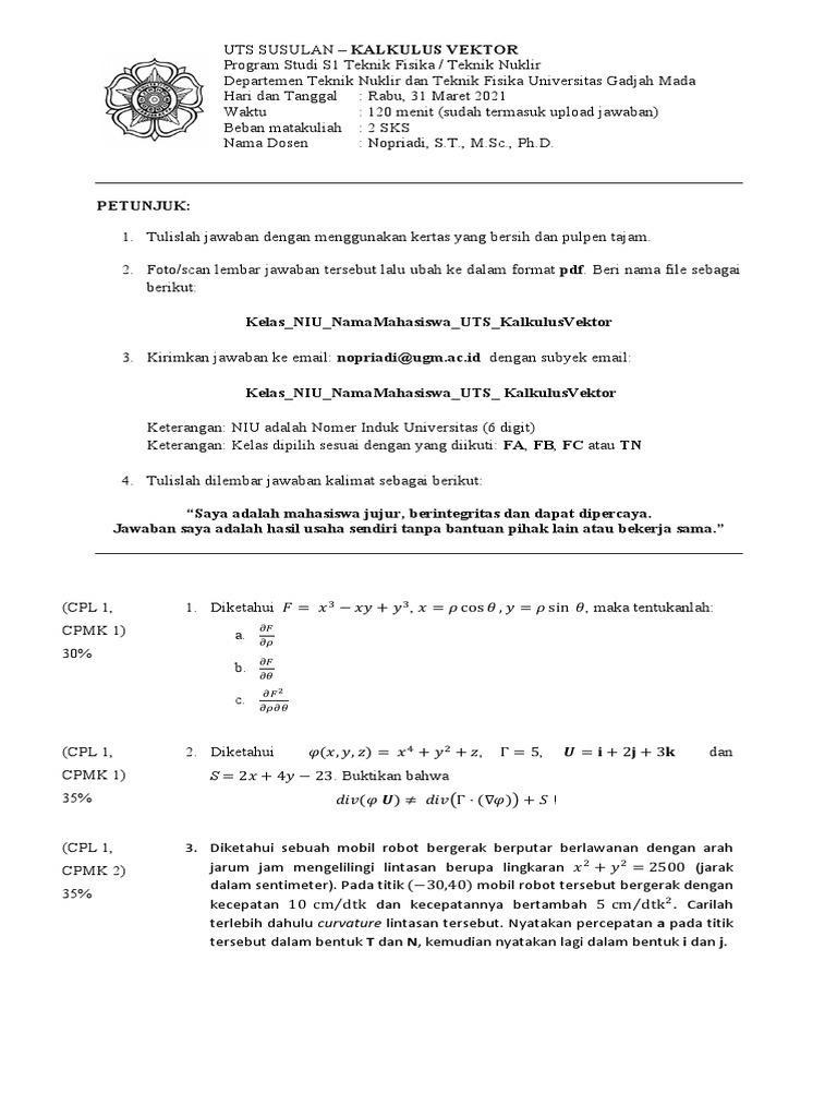 UTS Kalkulus Vektor 2021 | PDF