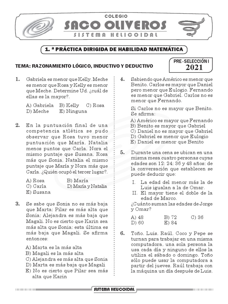 Razonamiento Lógico, Inductivo y Deductivo | PDF