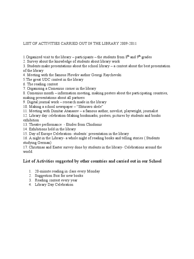 Bulgarian Activities in The Libraries | PDF | Travel | Classics