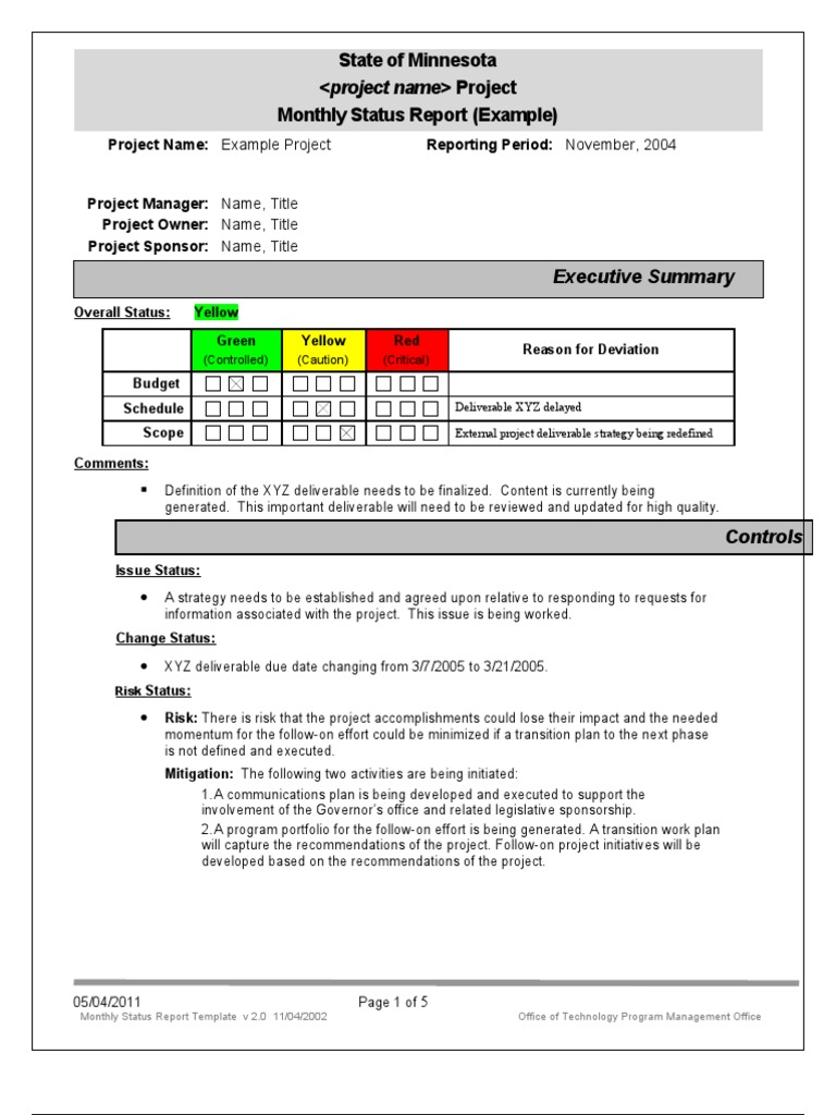 Executive Summary Project Status Report Template - Sarseh.com