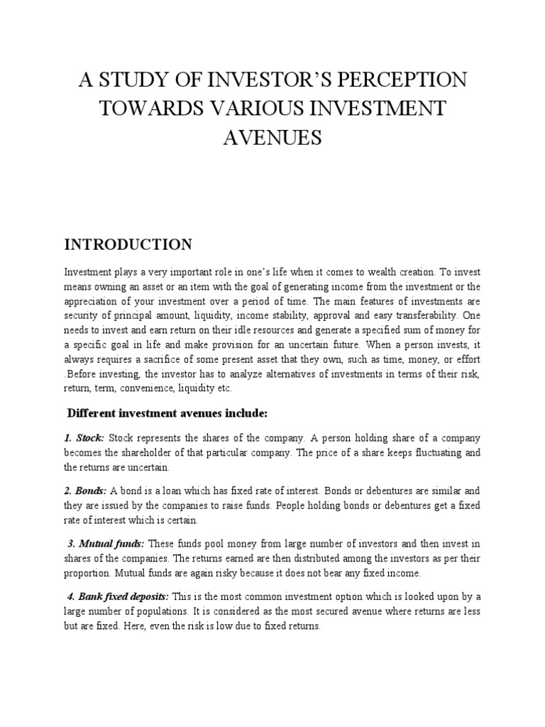 A Study On Investment | PDF | Investing | Derivative (Finance)