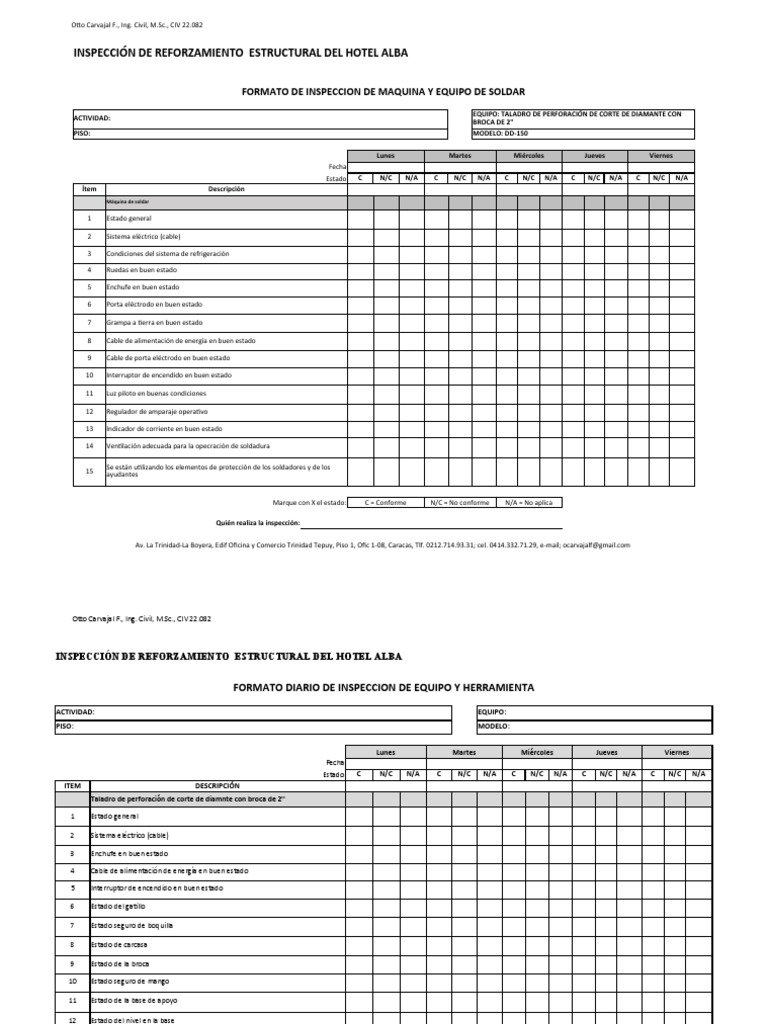Formato de Inspeccion Diaria de Equipo | PDF | Soldadura | Construcción Formato de Inspeccion Diaria de Equipo | PDF | Soldadura | Construcción