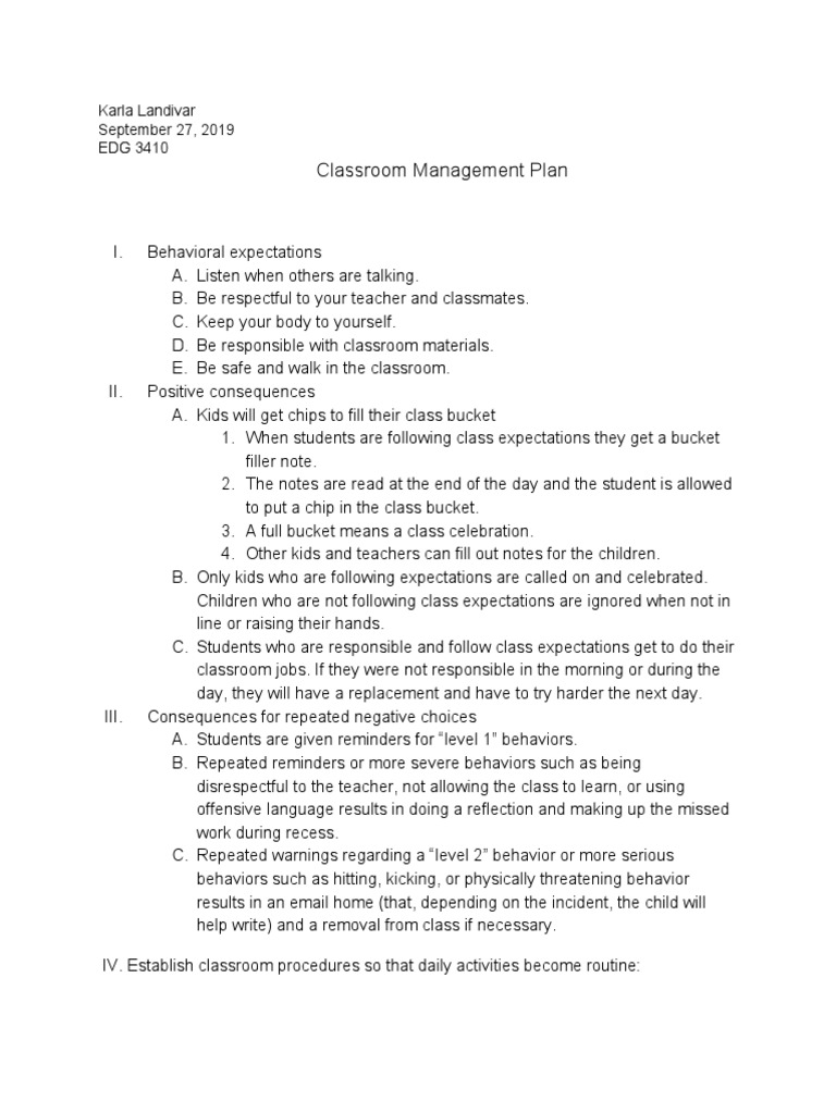 Classroom Management Plan | Download Free PDF | Classroom Management ...