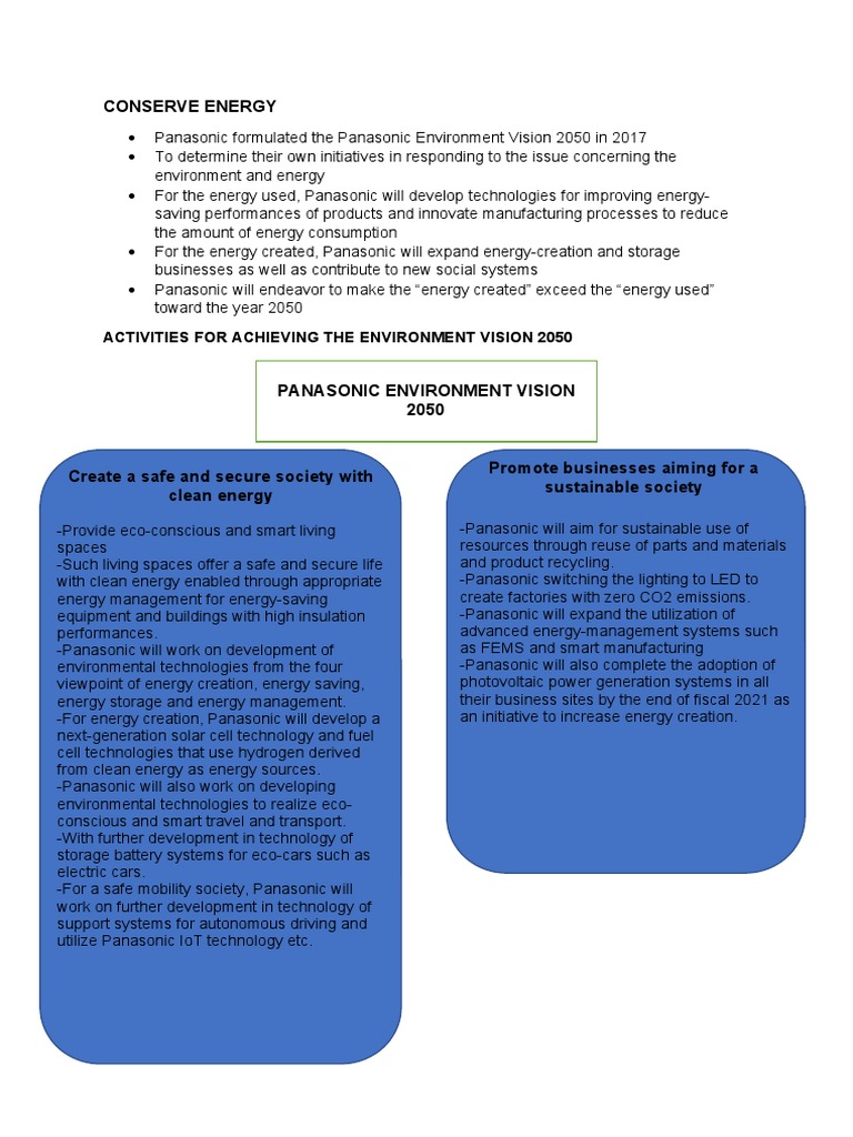 Conserve Energy: Activities For Achieving The Environment Vision 2050 ...