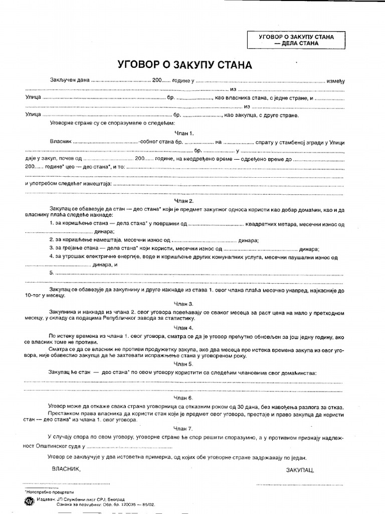 Ugovor O Zakupu Stana | PDF