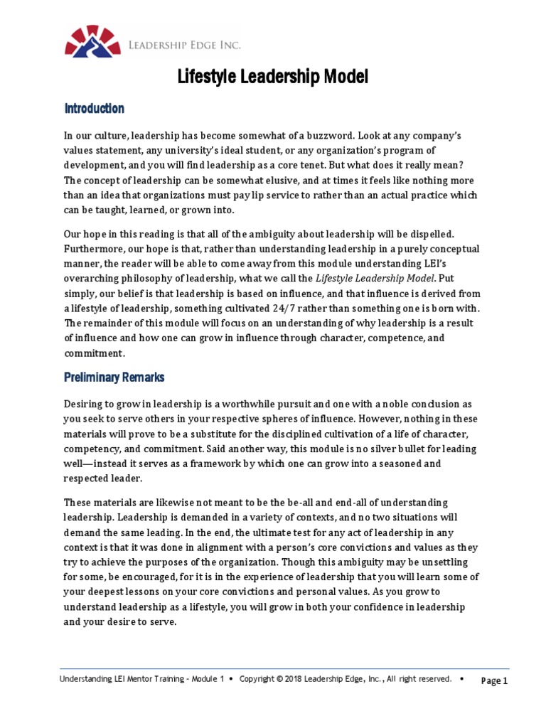 Lifestyle Leadership Model | PDF | Leadership | Competence (Human ...