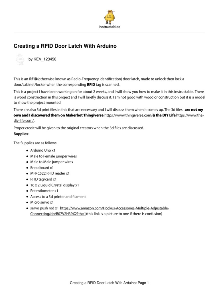 Creating A Rfid Door Latch With Arduino Instructables Pdf Arduino 8337
