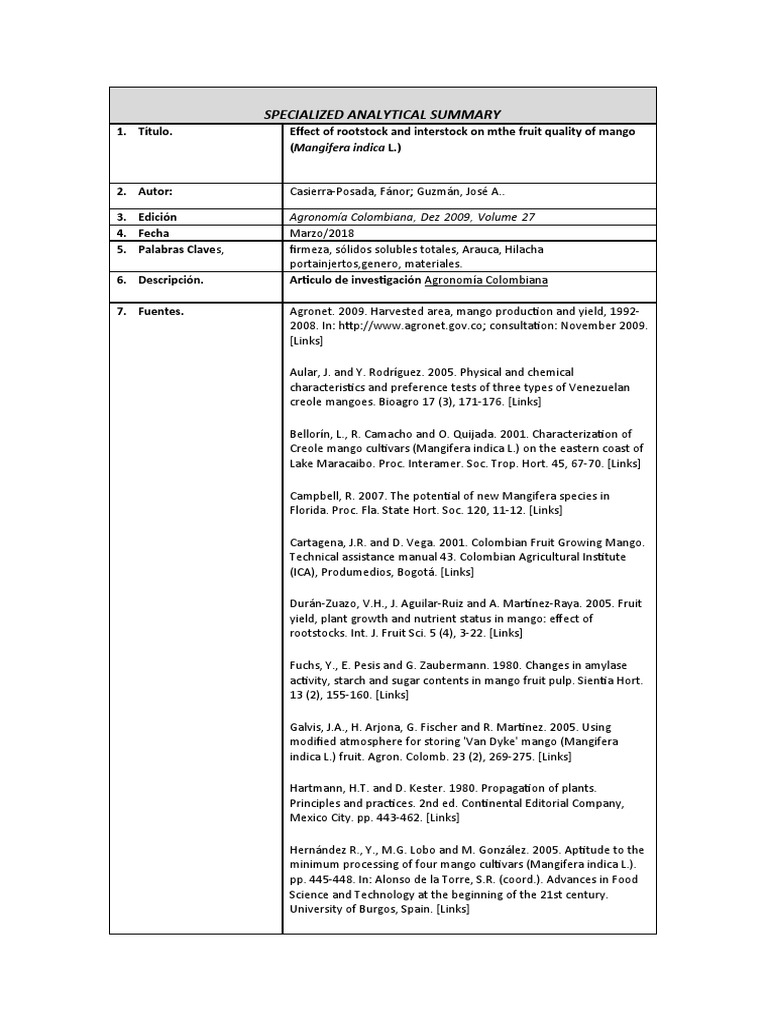 Specialized Analytical Summary | PDF | Mango | Grafting