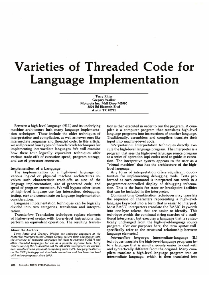 Varieties of Threaded Code For Language Implementation | PDF | Subroutine | Software Development