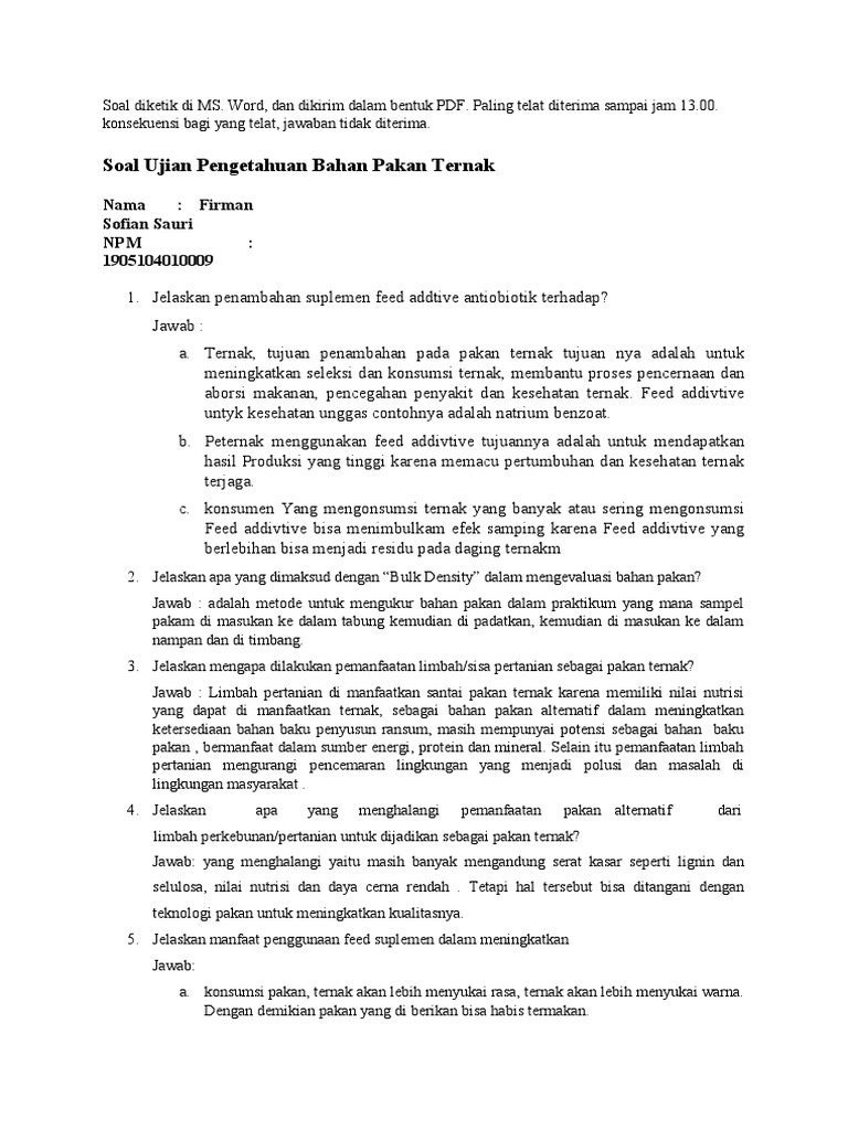 Soal Ujian Pengetahuan Bahan Pakan | PDF