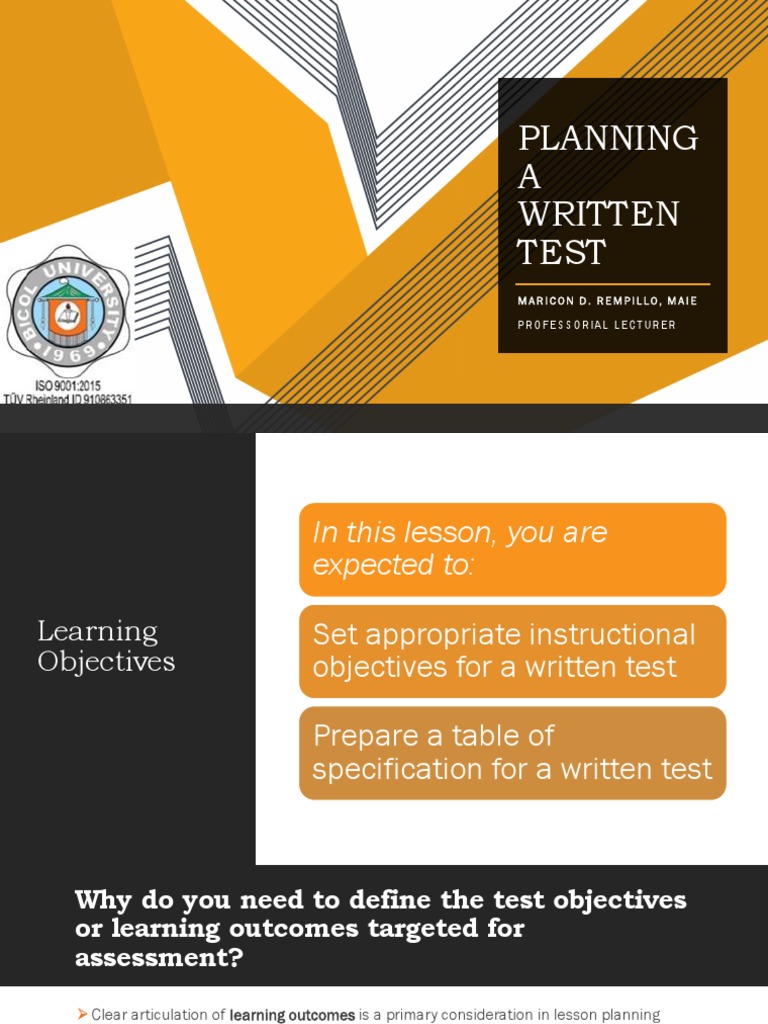 Lesson 4 - Planning A Written Test | PDF | Educational Assessment ...